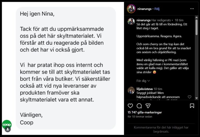 Radikalfeminist rasar mot lättklädd reklam - Coop pudlar » Samnytt
